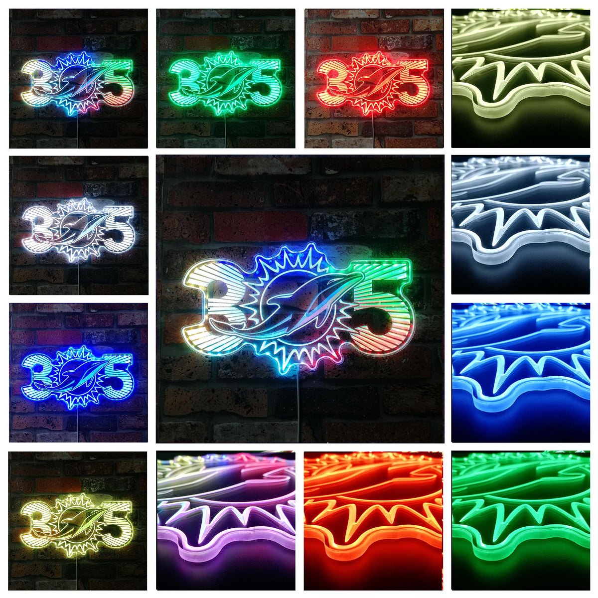 Miami Dolphin Sunburst 305 Area Code Dynamic RGB Edge Lit LED Sign ...